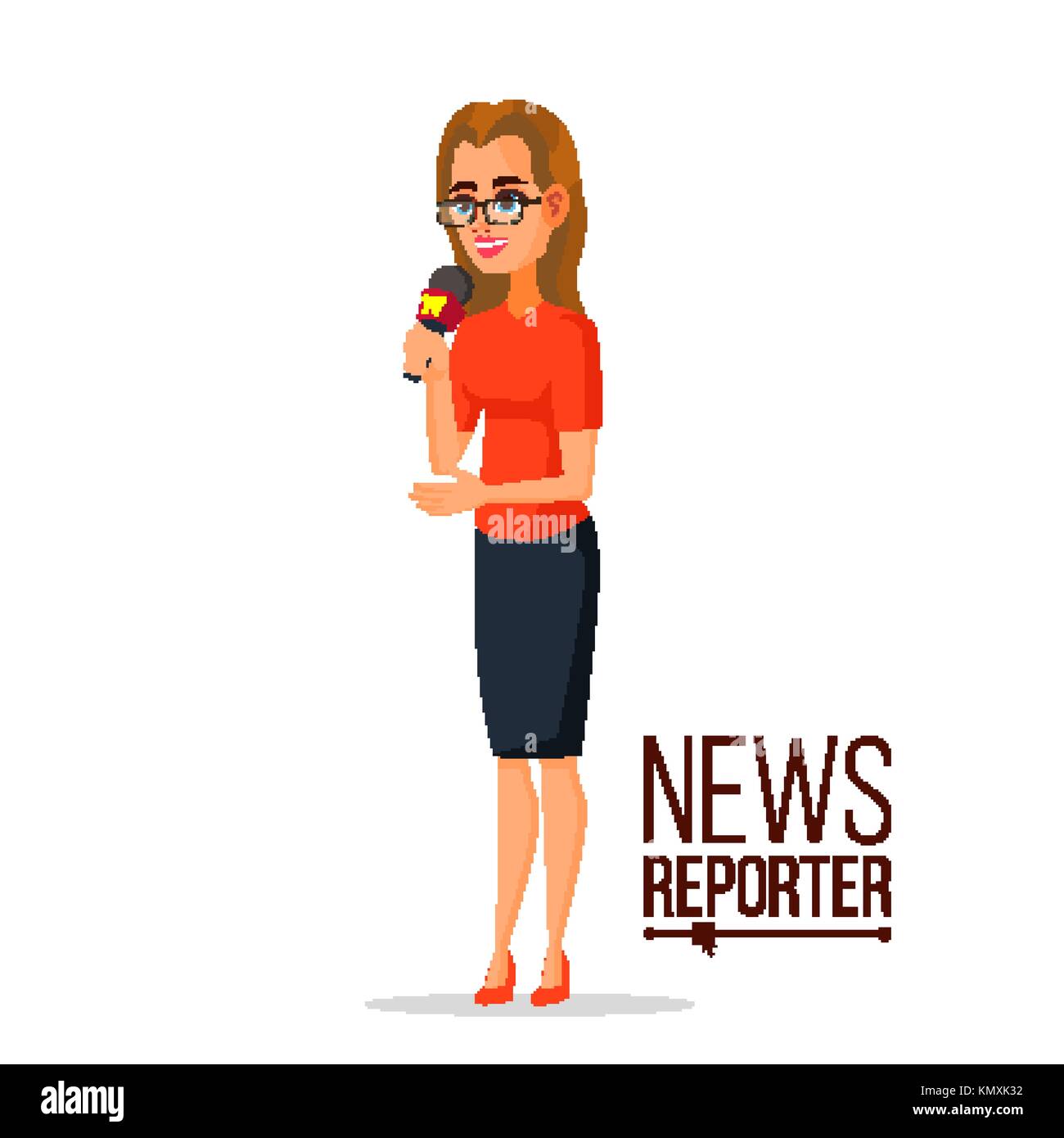 TV Correspondent Vector. Journalist Woman. TV Reporter Presenting News ...