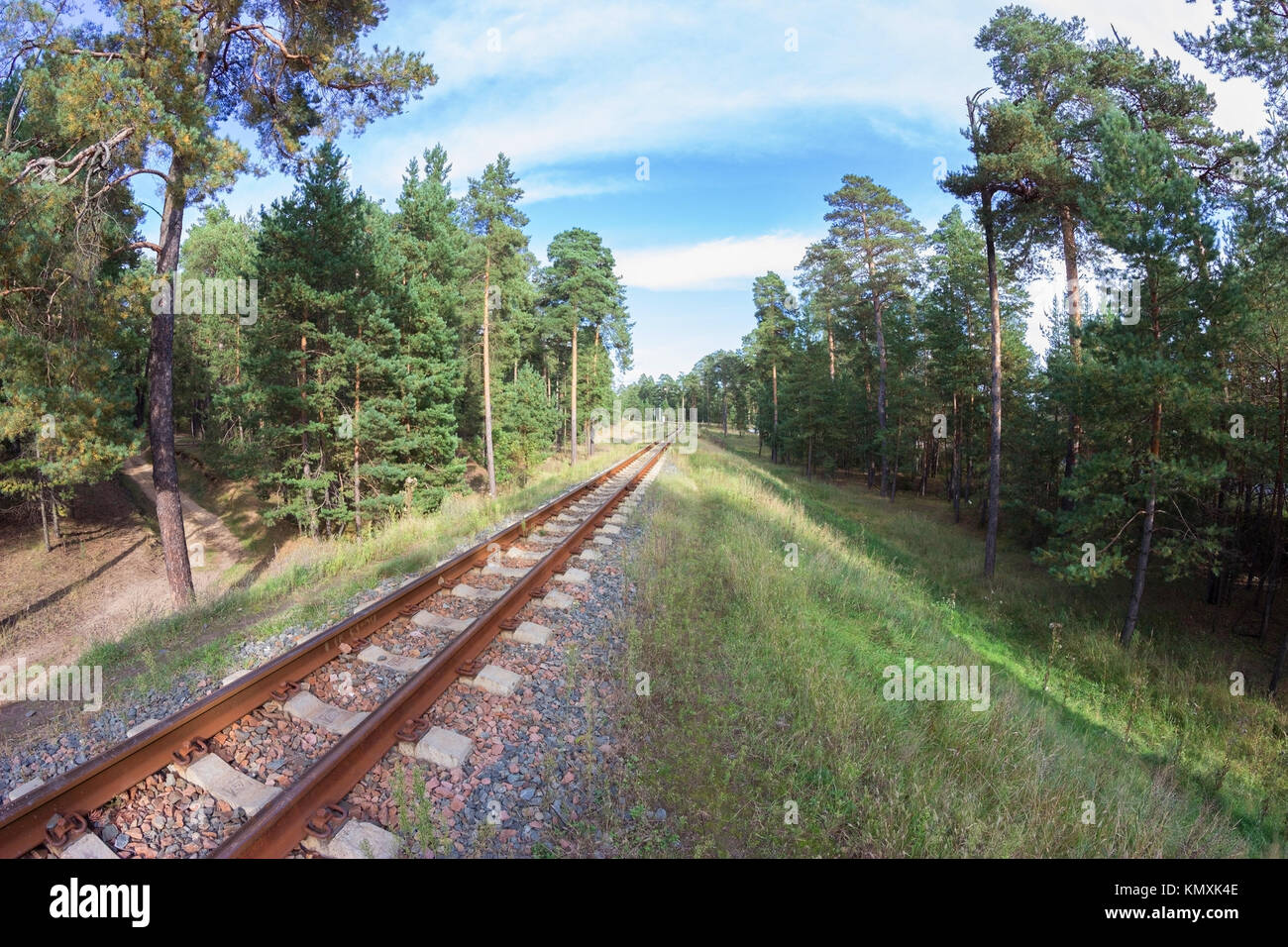 Bright sunny summer day, railway, rails, railway station, pavement ...