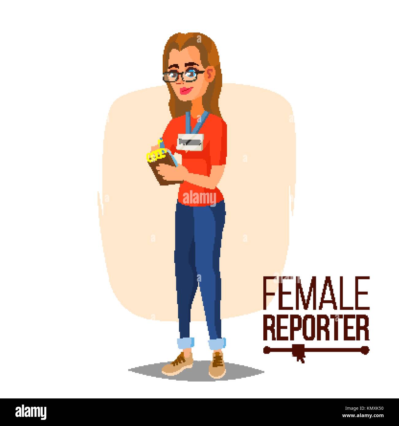 Female Journalist Vector. Microphone. Professional Reporter Isolated ...