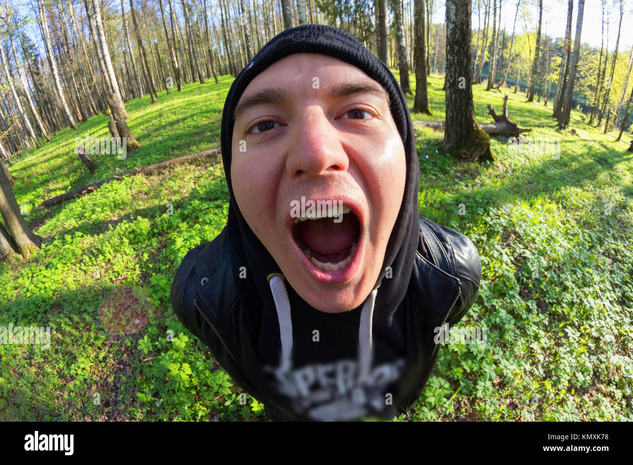 Man face in fisheye lens hi-res stock photography and images - Alamy