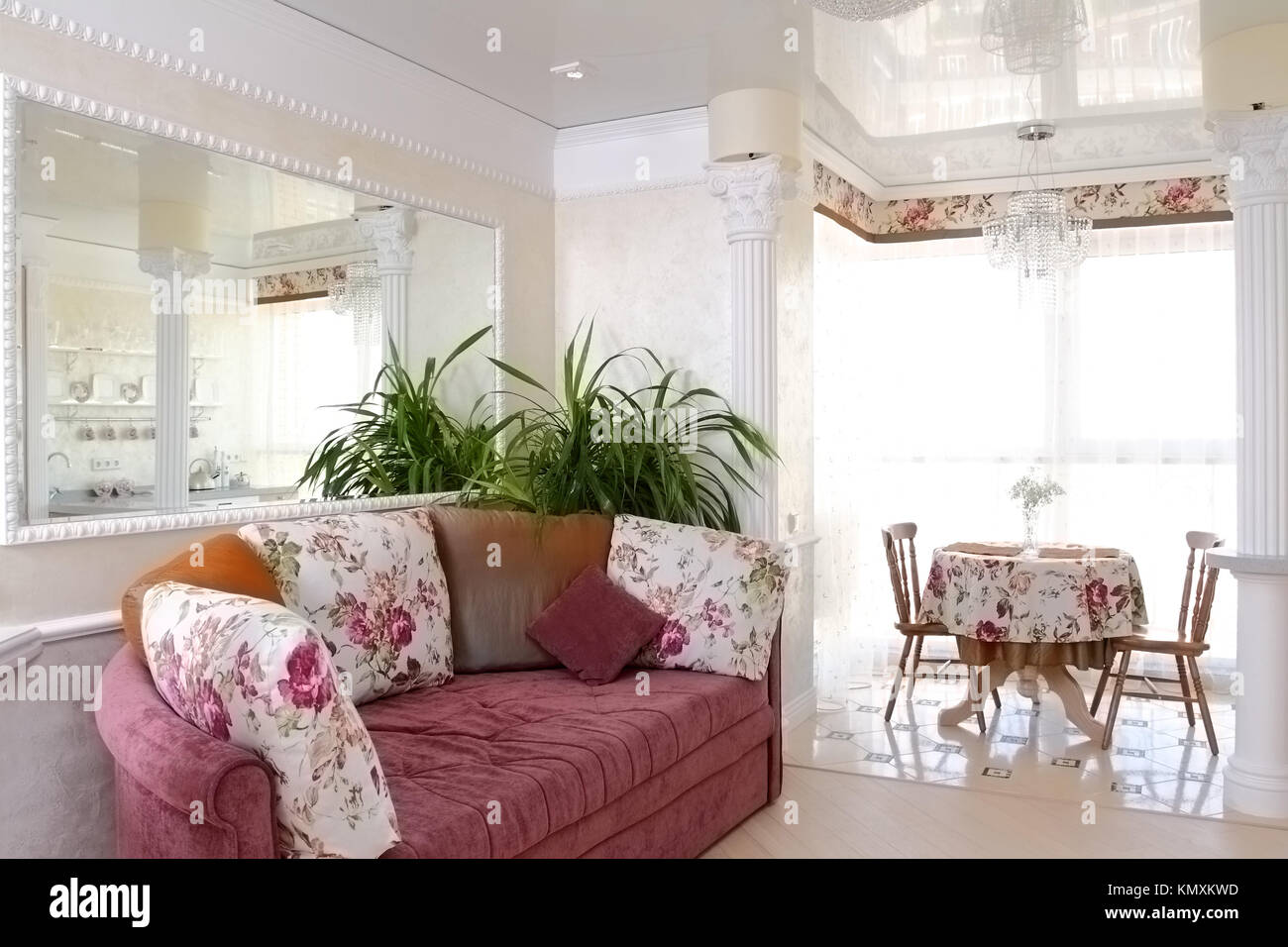 interior of the modern apartment overlooking a big mirror, a horizontal ...