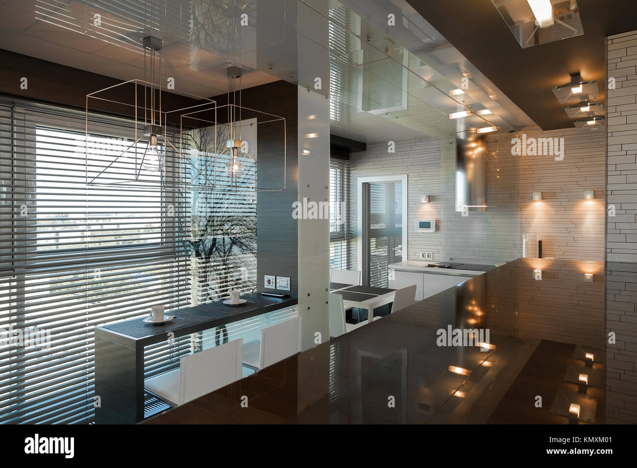 modern highly technological kitchen in style hi-tech Stock Photo - Alamy