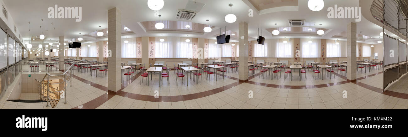 panorama of big cafe with a set of tables Stock Photo - Alamy