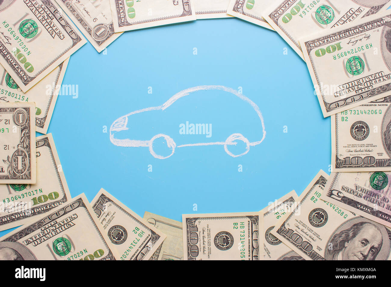 100 dollar bills and car. buying a car concept Stock Photo - Alamy