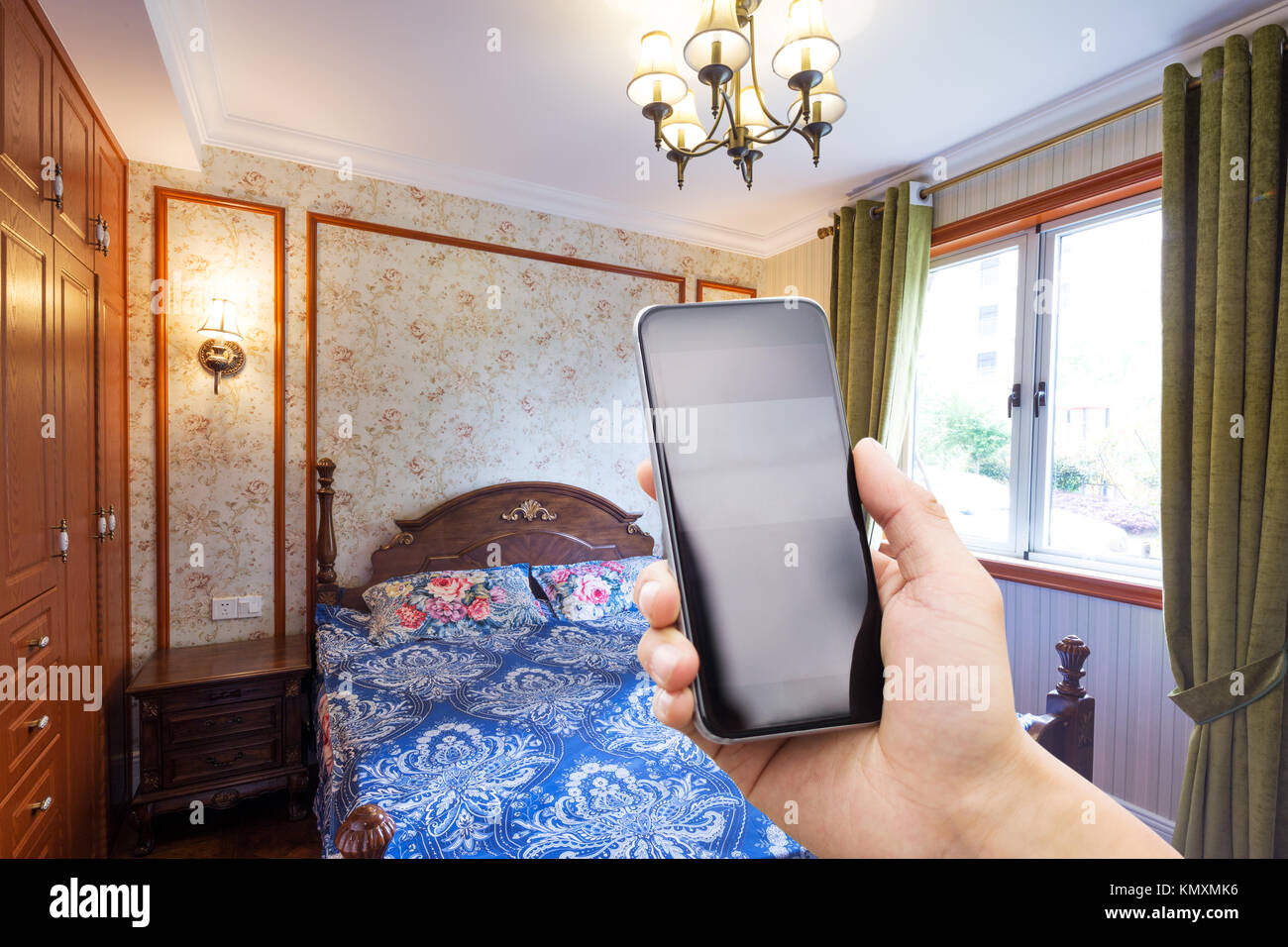 Mobile phone blank screen bedroom hi-res stock photography and images ...