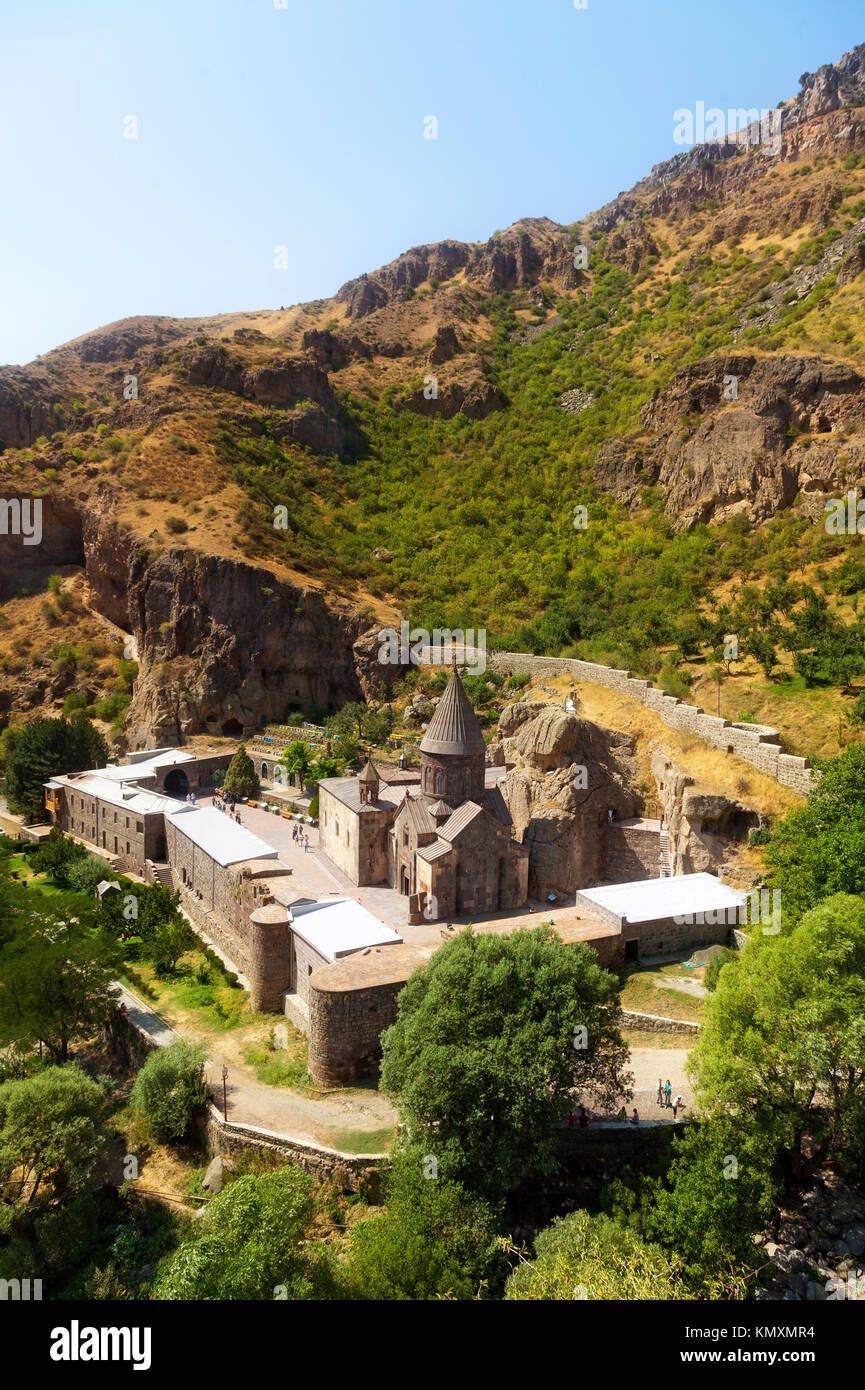 The top view on the ancient Armenian Geghard temple complex Stock Photo ...
