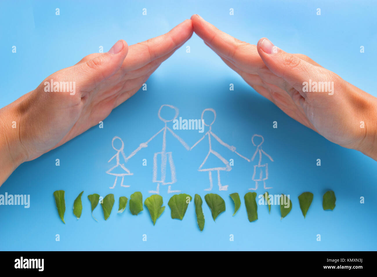 secure family concept. family protected by hands Stock Photo - Alamy