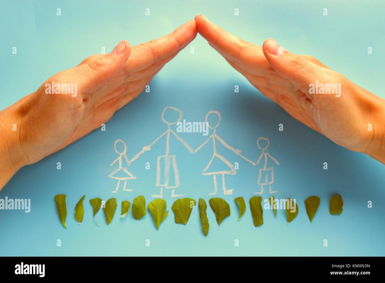 secure family concept. family protected by hands Stock Photo - Alamy