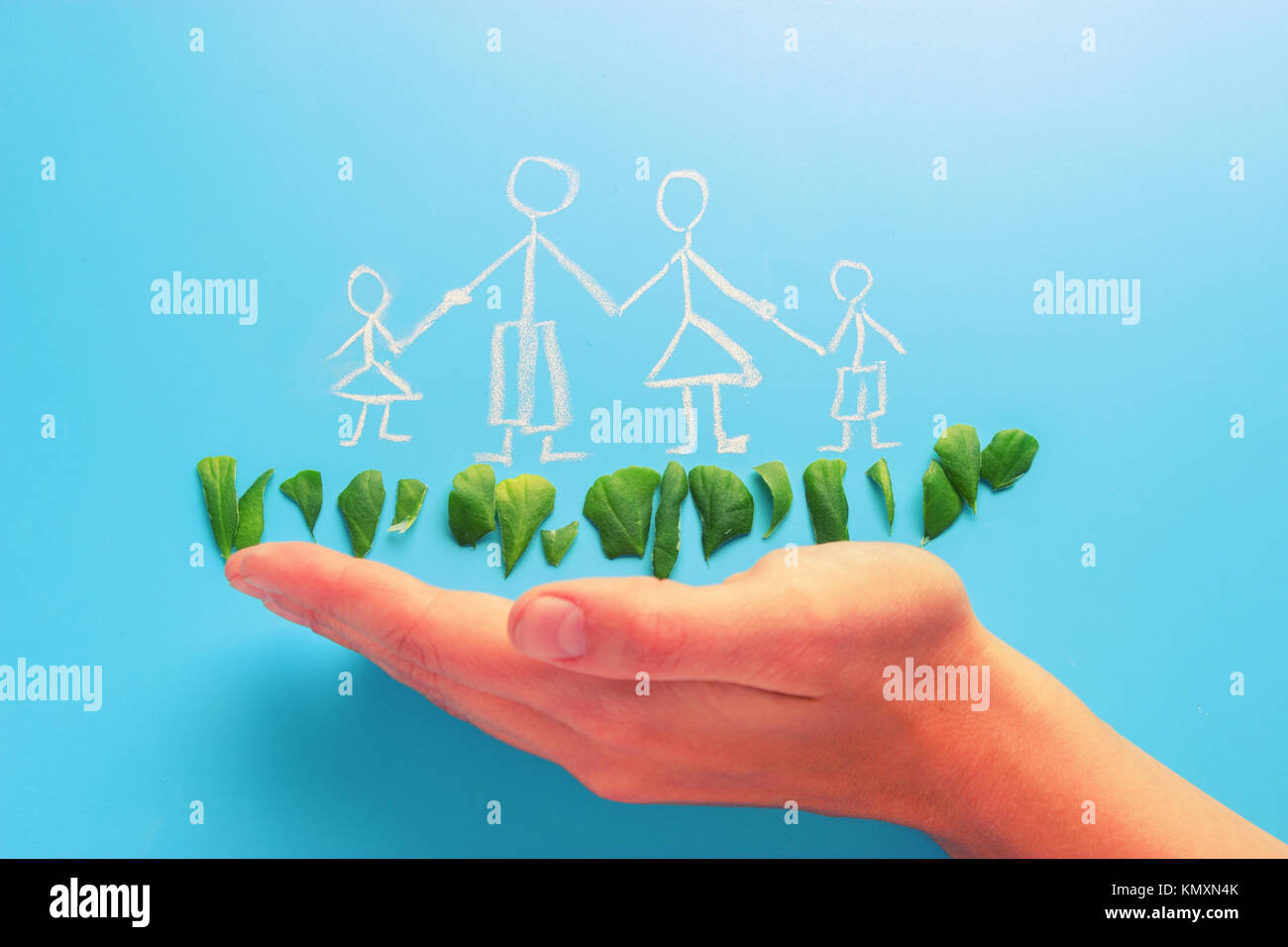 secure family concept. family protected by hands Stock Photo - Alamy
