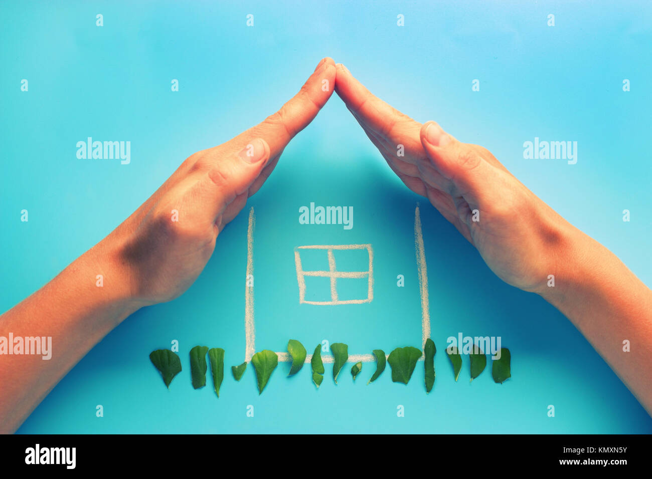sketch of a house with hands making a roof Stock Photo - Alamy
