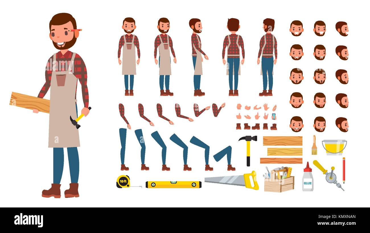Carpenter Vector. Animated Professional Character Creation Set ...