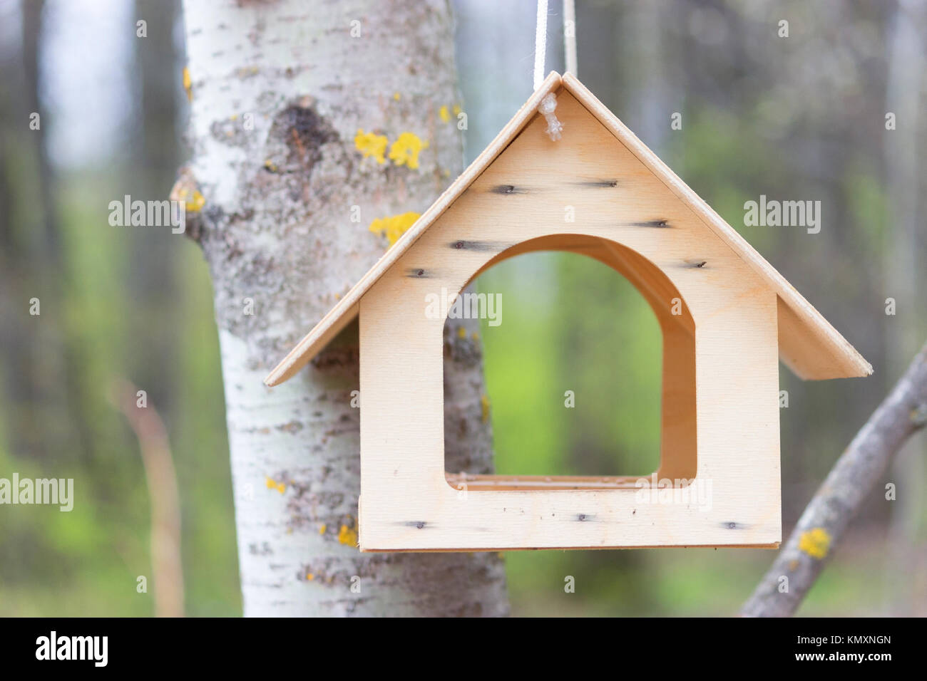 simple wooden bird house in a park Stock Photo - Alamy