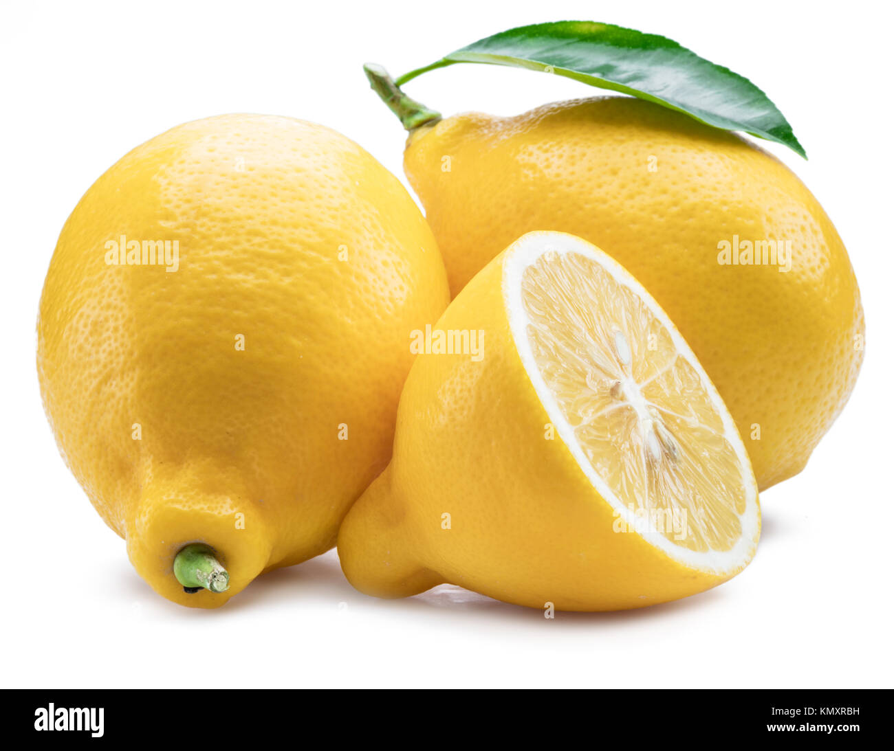 Ripe lemon fruits with lemon leaf on the white background Stock Photo ...
