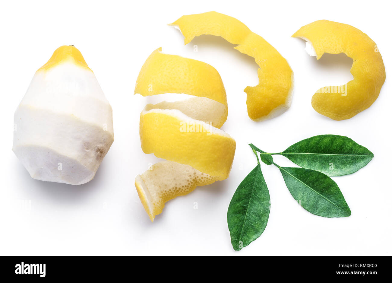 Peeled lemon and lemon zest on white background. Close-up Stock Photo ...
