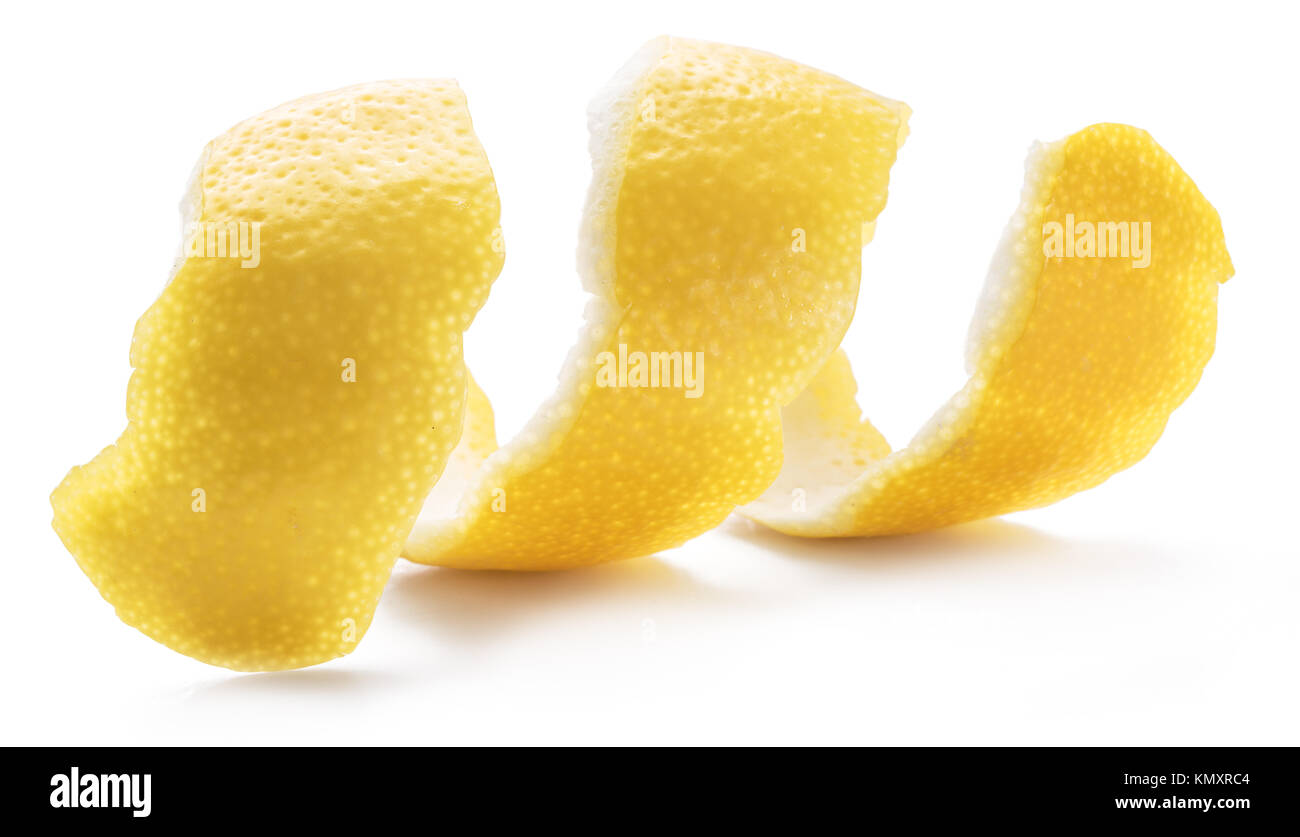 Lemon peel or lemon twist on white background. Close-up Stock Photo - Alamy