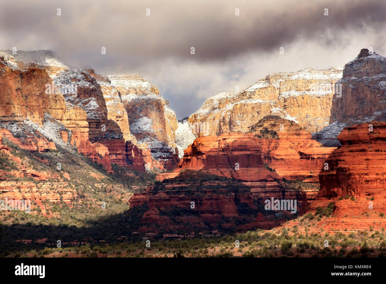 Boynton Red White Rock Canyon Snow Dark Clouds Shadows Vista Green ...