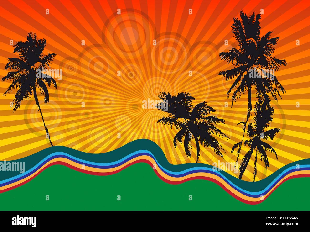 Palm trees and sunset in a psychedelic summer Stock Photo - Alamy