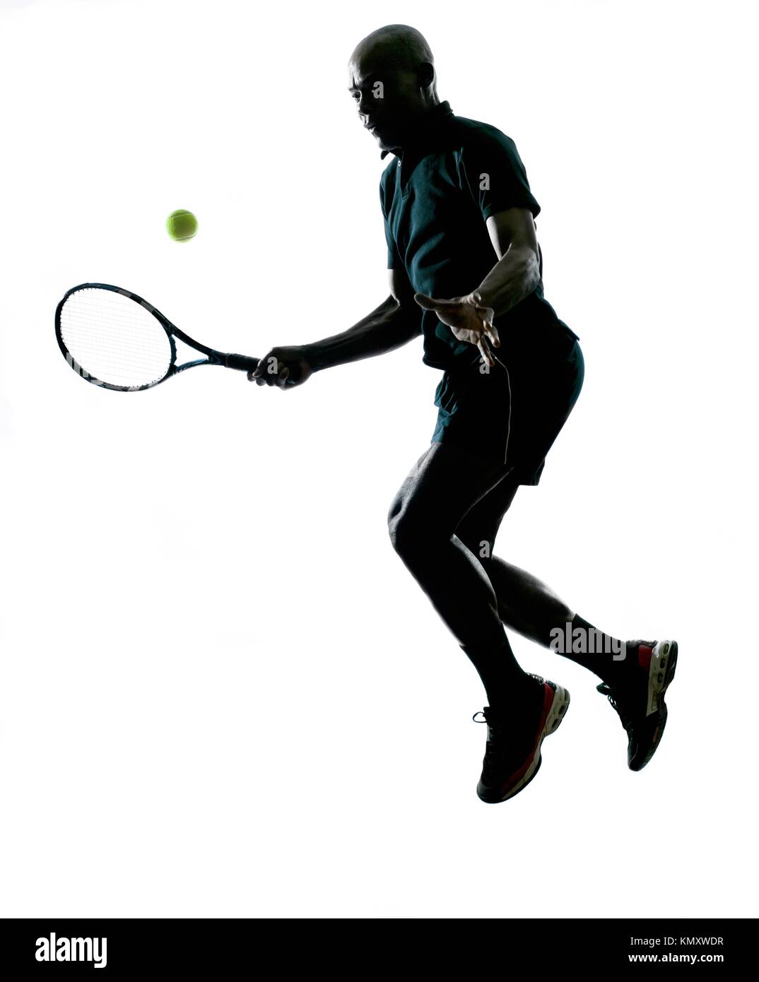 man african afro american playing tennis player forehand on studio ...