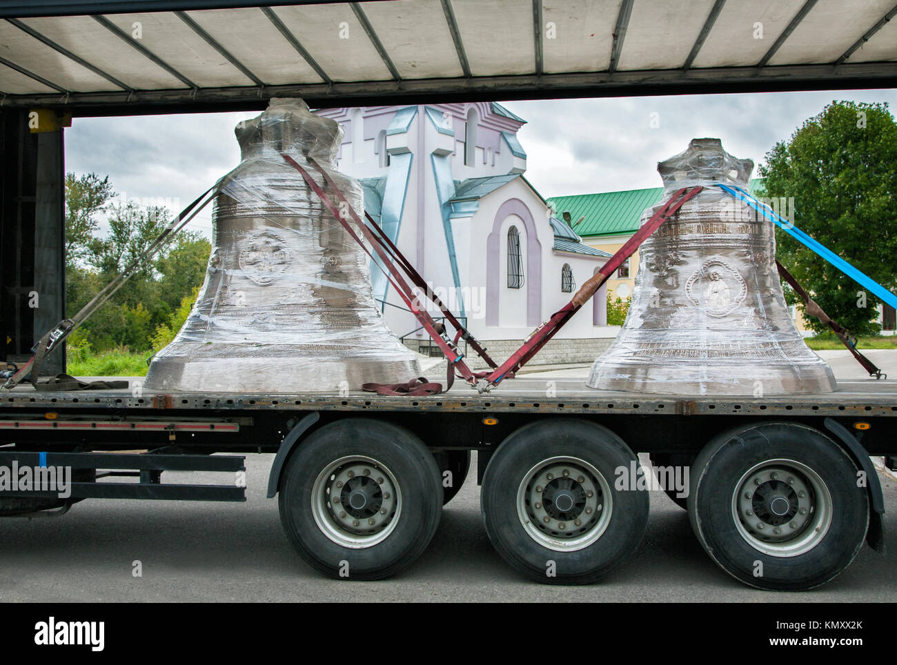Church bell transport by the truck summer day Stock Photo - Alamy