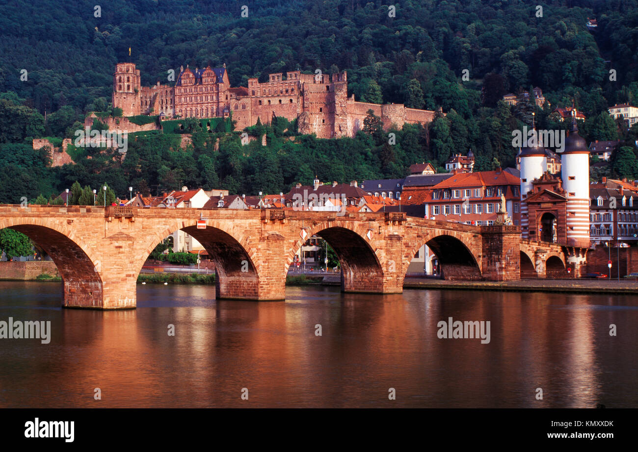 The Old Bridge and Castle over the River Neckar Heidelberg Baden ...