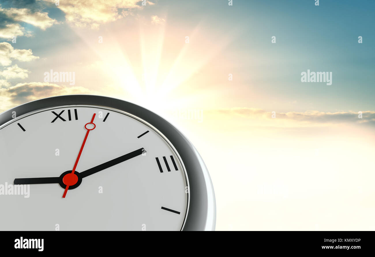 Clock against the background of sunrise Stock Photo - Alamy