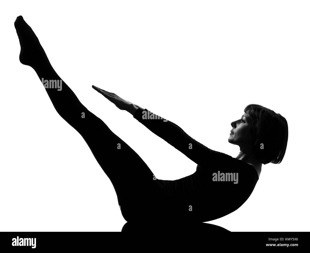 woman paripurna navasana boat pose yoga posture position in silouhette ...