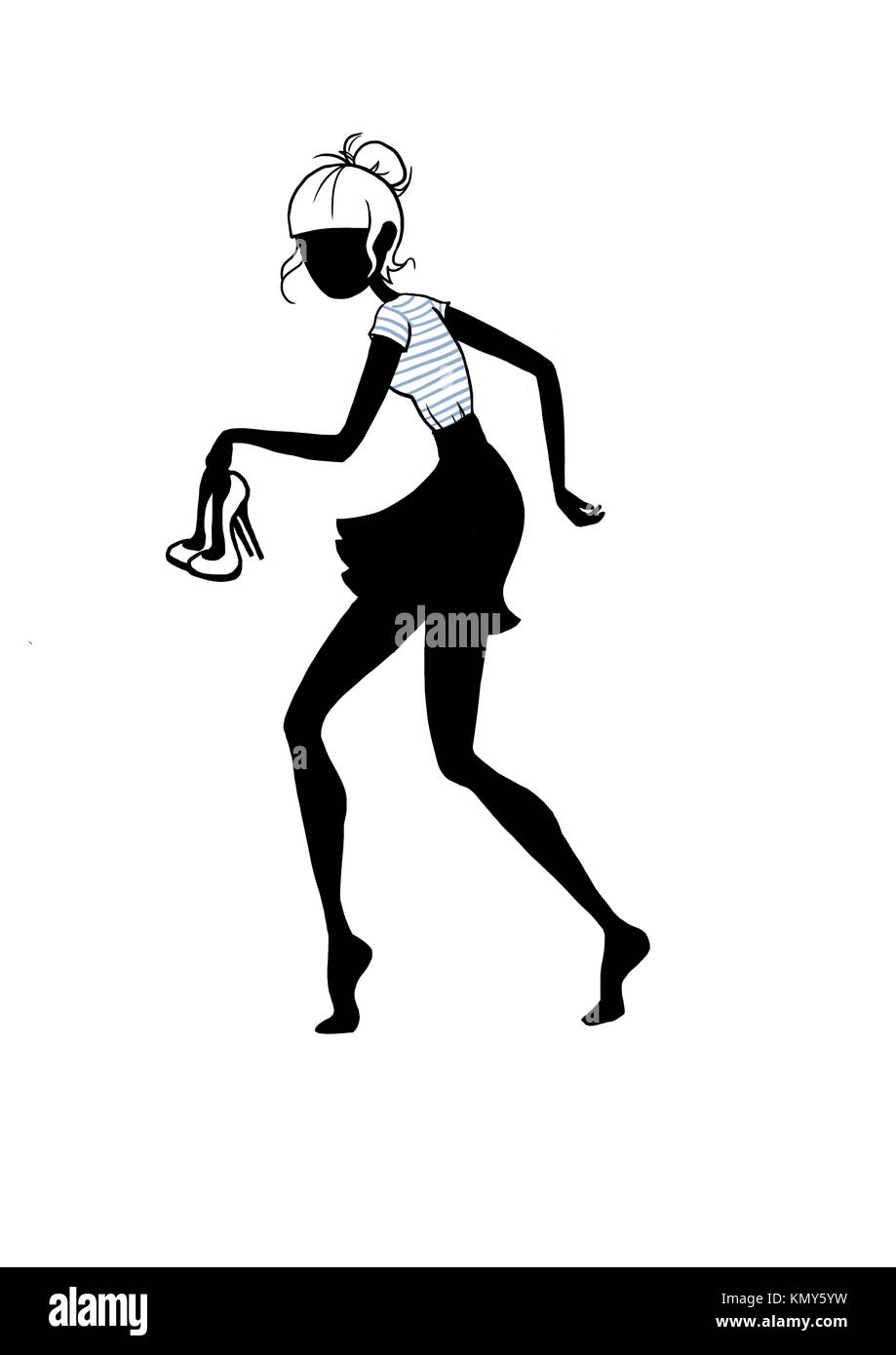 illustration of a funny stylish woman sneaking out in silence on white ...