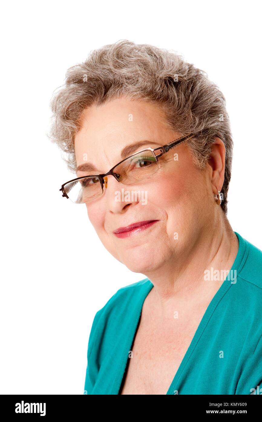 Portrait Of Beautiful Happy Smiling Senior Woman Face With Gray Hair