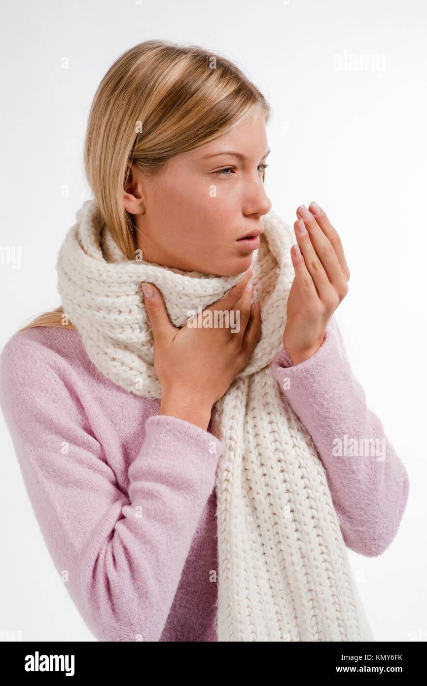 Young woman coughing Stock Photo - Alamy