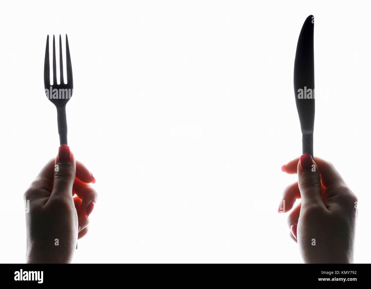 Female Knife Fork Hands Cutlery Cut Out Stock Images & Pictures - Alamy