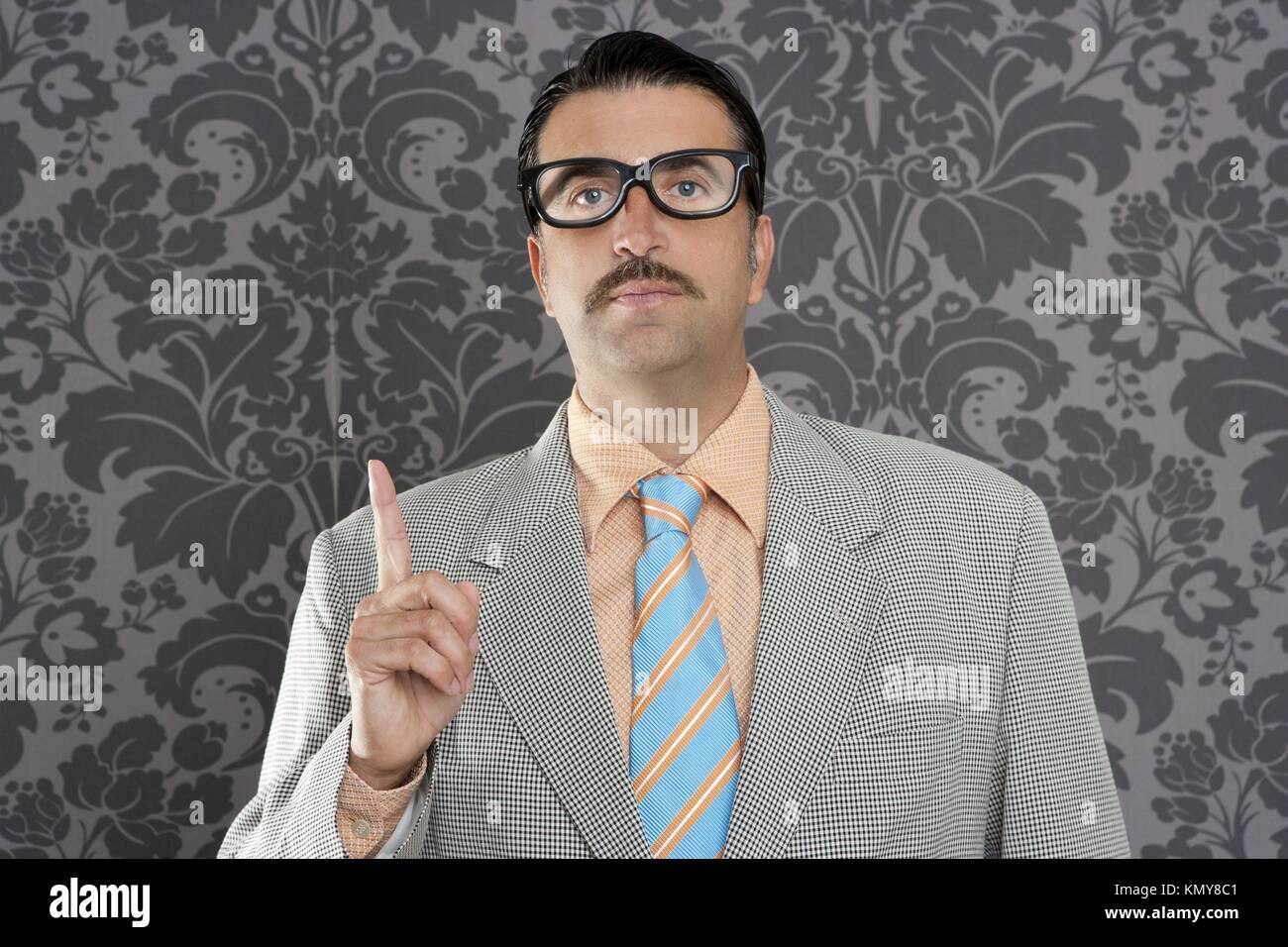 nerd retro businessman raising finger up hand gesture wallpaper ...