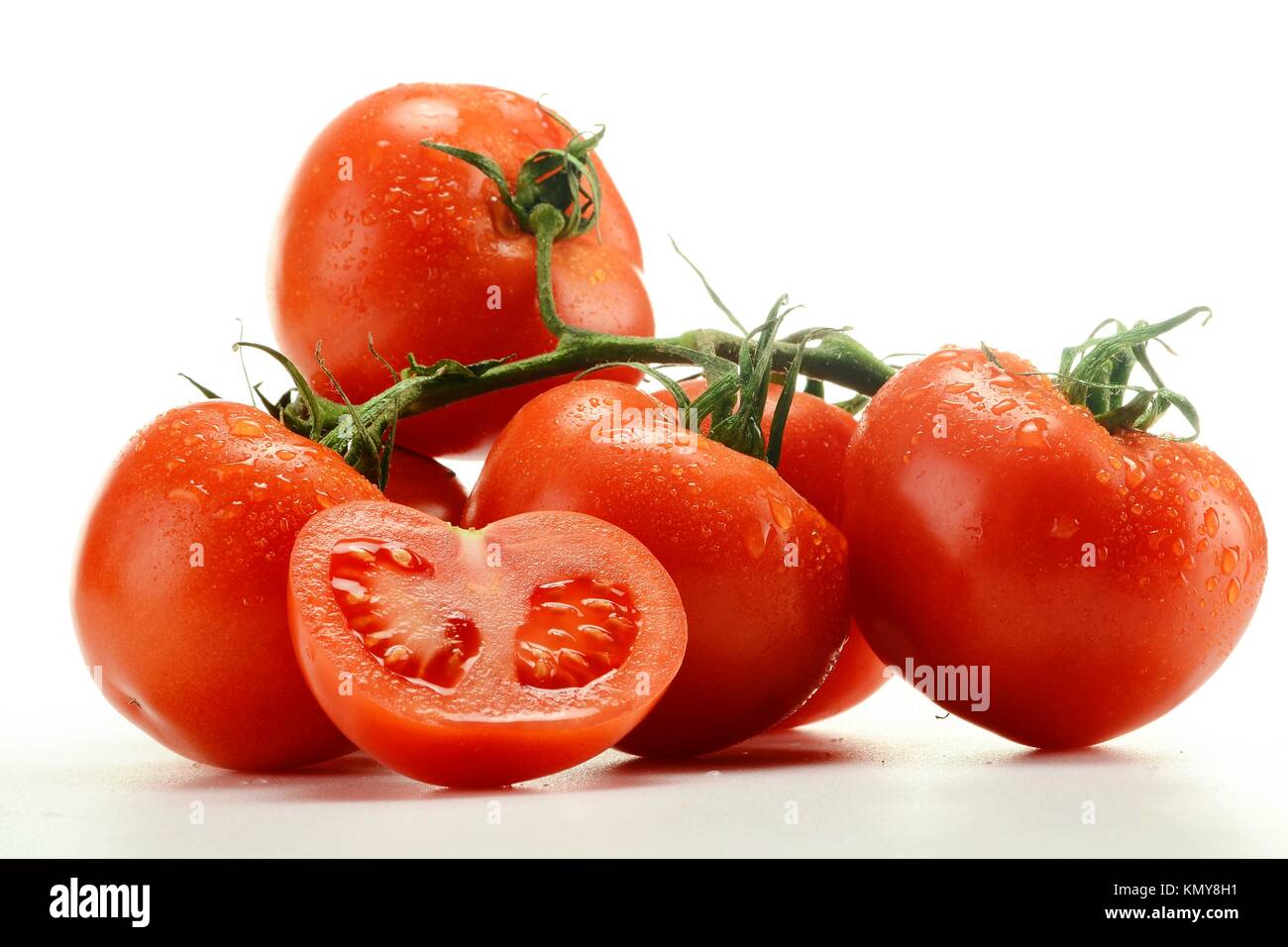 Composition with fresh tomatoes isolated on white background Stock ...