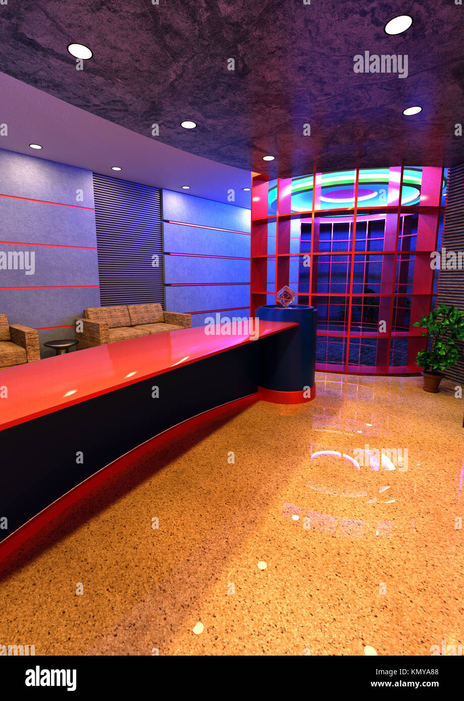 3D rendering of a hotel reception interior Stock Photo - Alamy