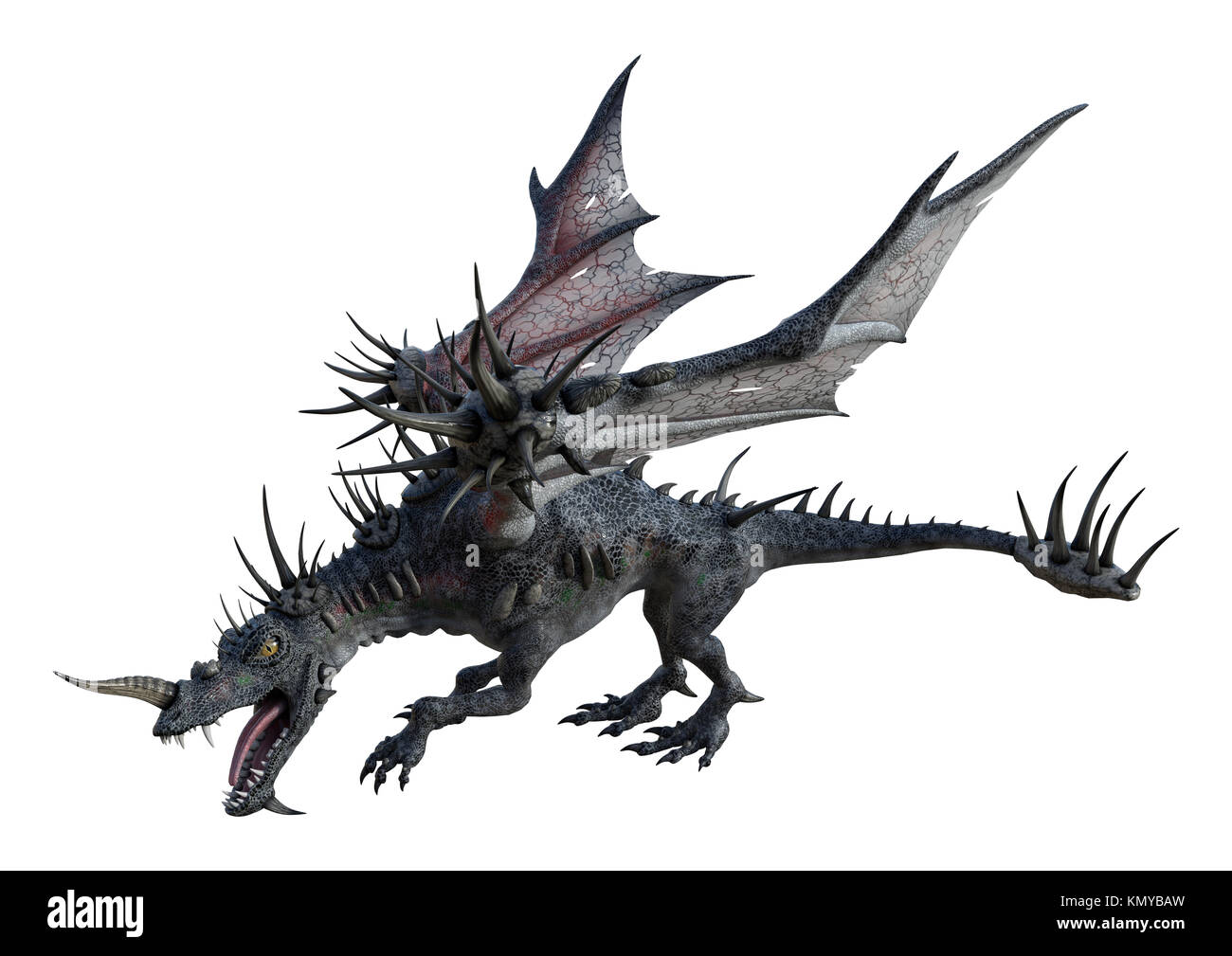 3D rendering of a spiky fantasy dragon isolated on white background ...