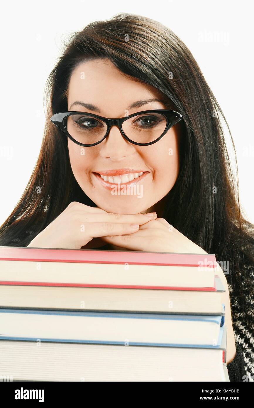 Young smiling female with books Stock Photo - Alamy