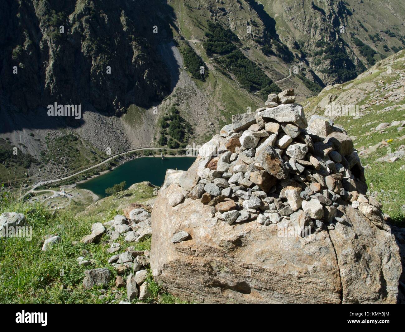 Piles of stones in the mountain Stock Photo - Alamy