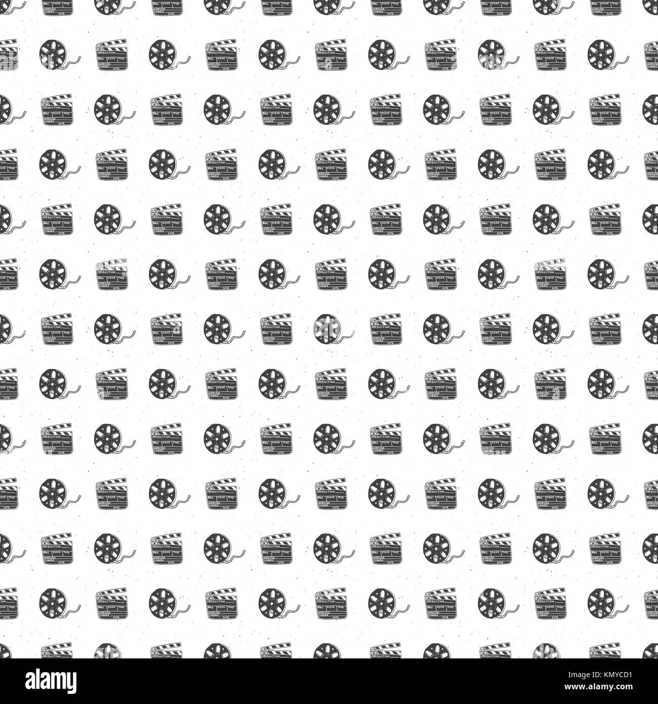 Cinema tape, film reel and clapperboard vintage seamless pattern ...