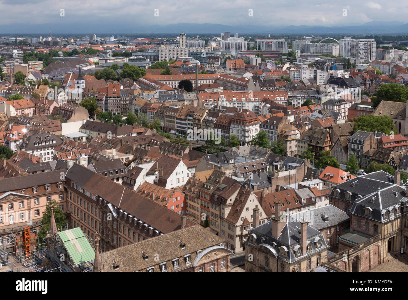 An aerial view across Strasbourg taking in the old town and modern ...