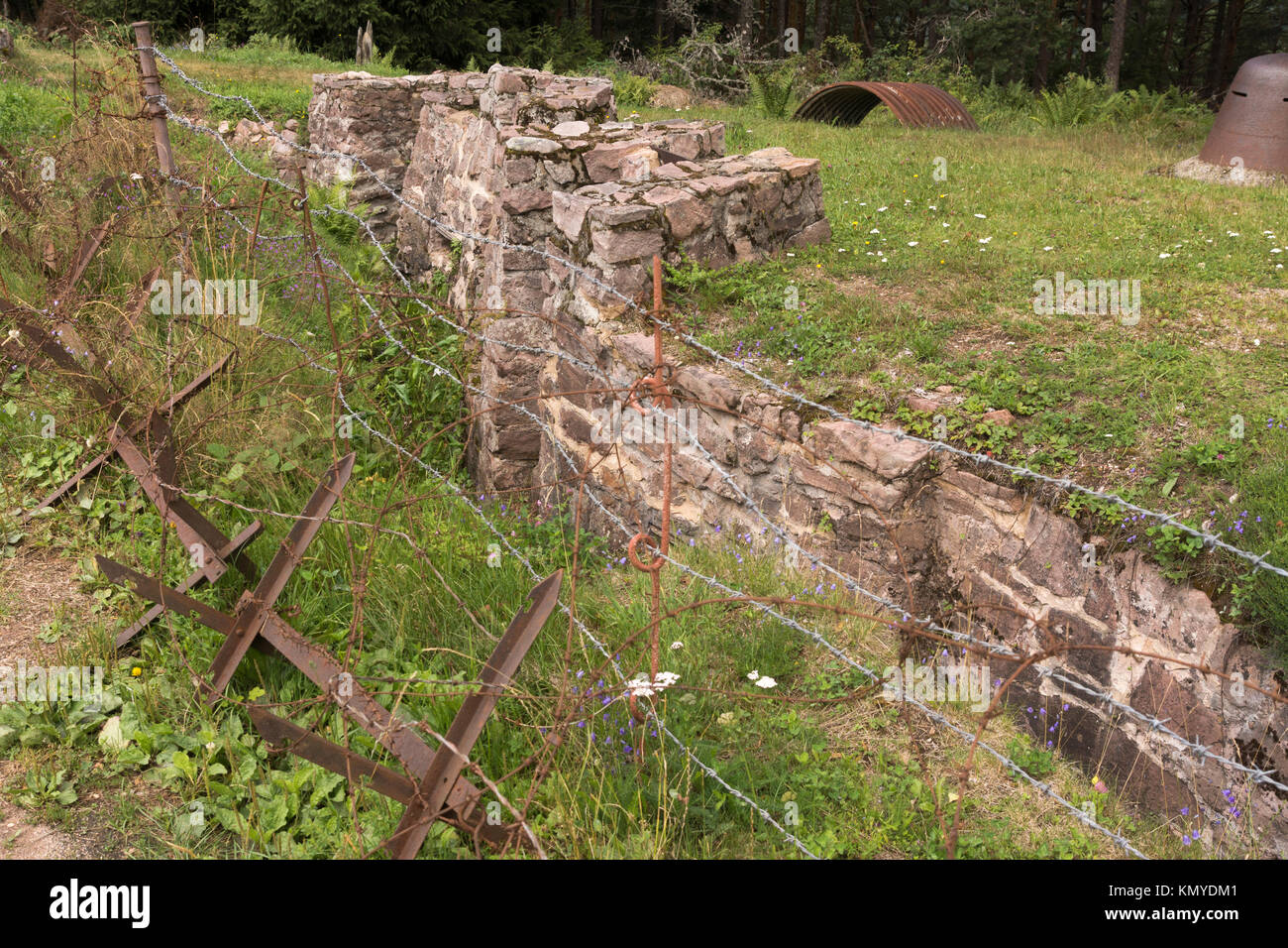 The remains of German WWI sandstone trenches at Le Linge in Alsace, an ...