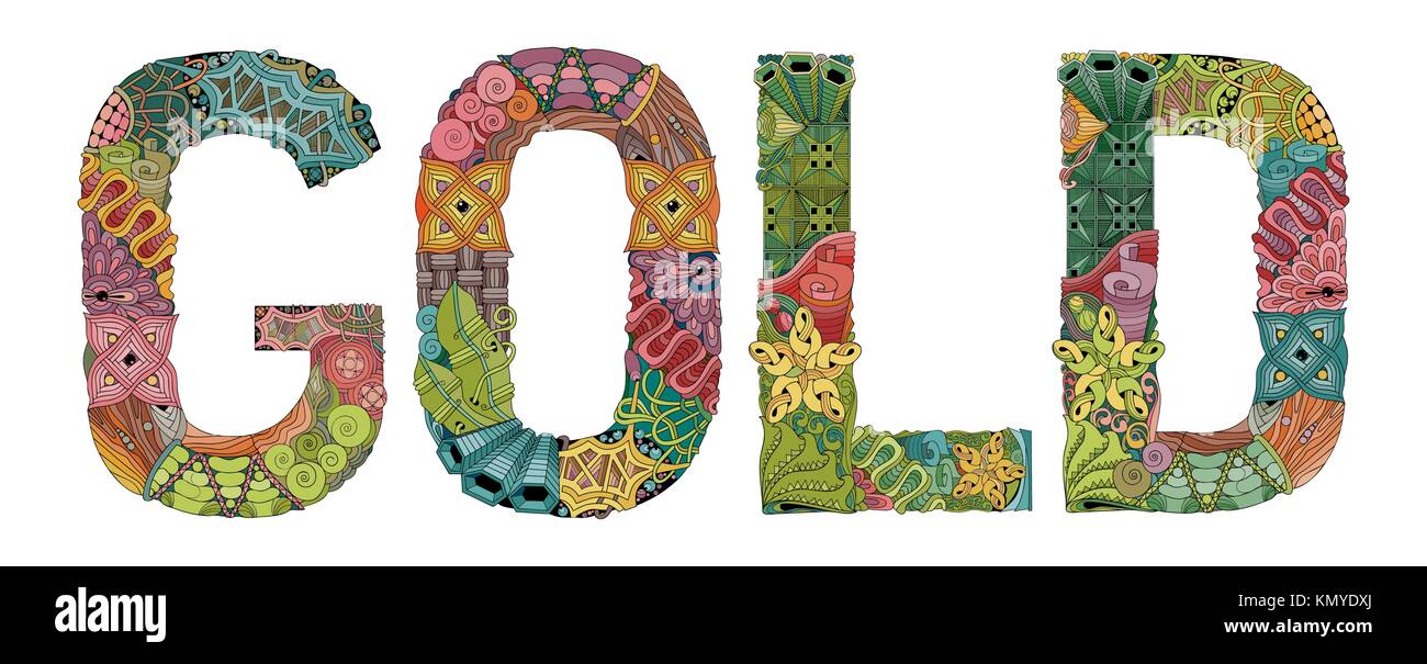 Hand-painted art design. Hand drawn illustration words GOLD for t-shirt ...