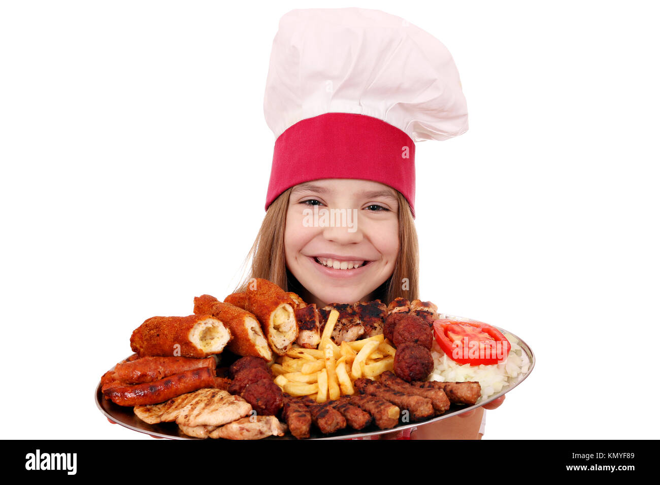 little girl cook with grilled meat Stock Photo - Alamy