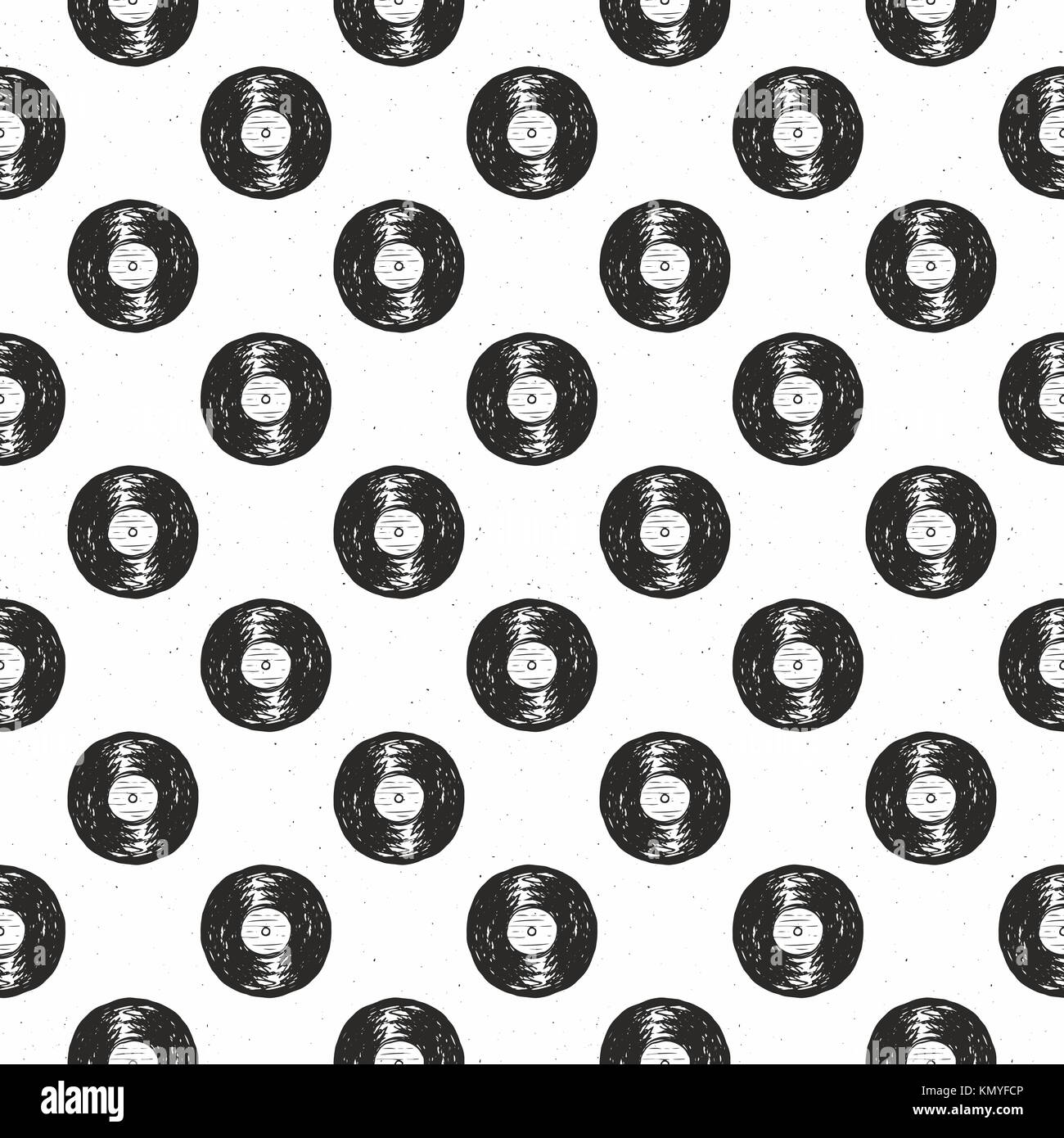 Vinyl record vintage seamless pattern hand drawn label sketch, grunge ...