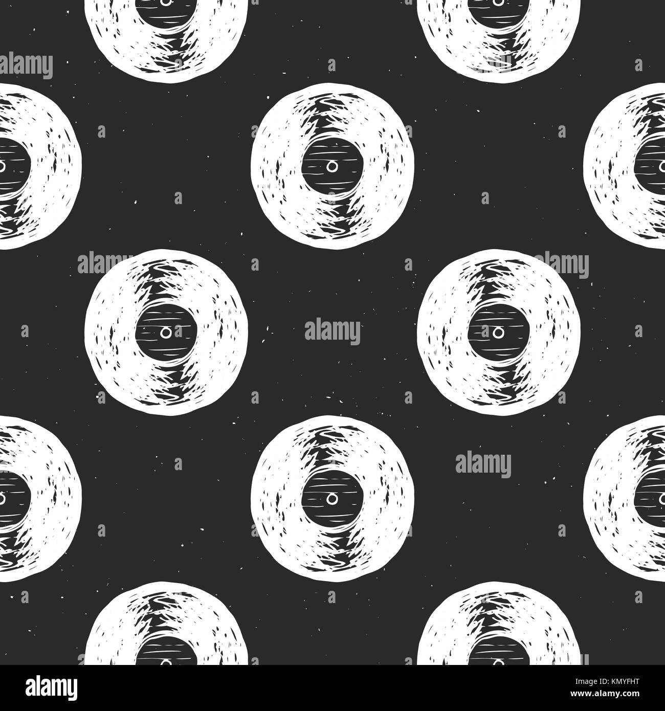 Vinyl record vintage seamless pattern hand drawn label sketch, grunge ...