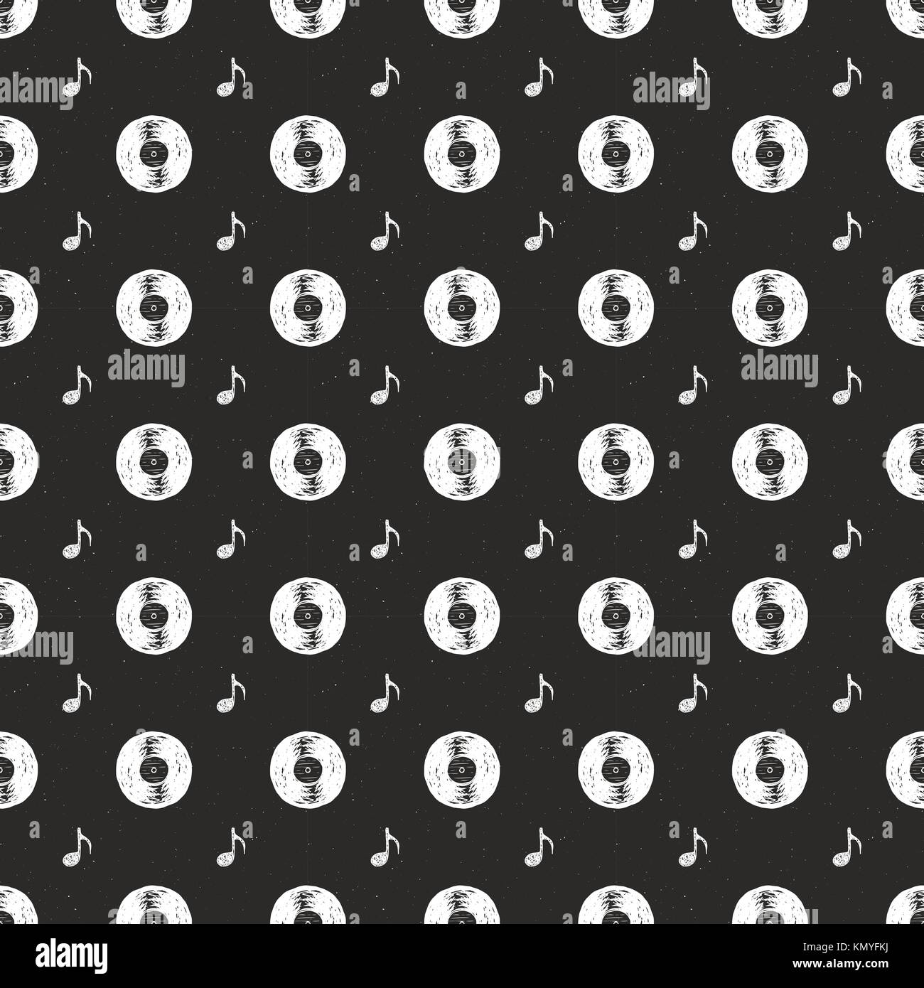 Vinyl record vintage seamless pattern hand drawn label sketch, grunge ...