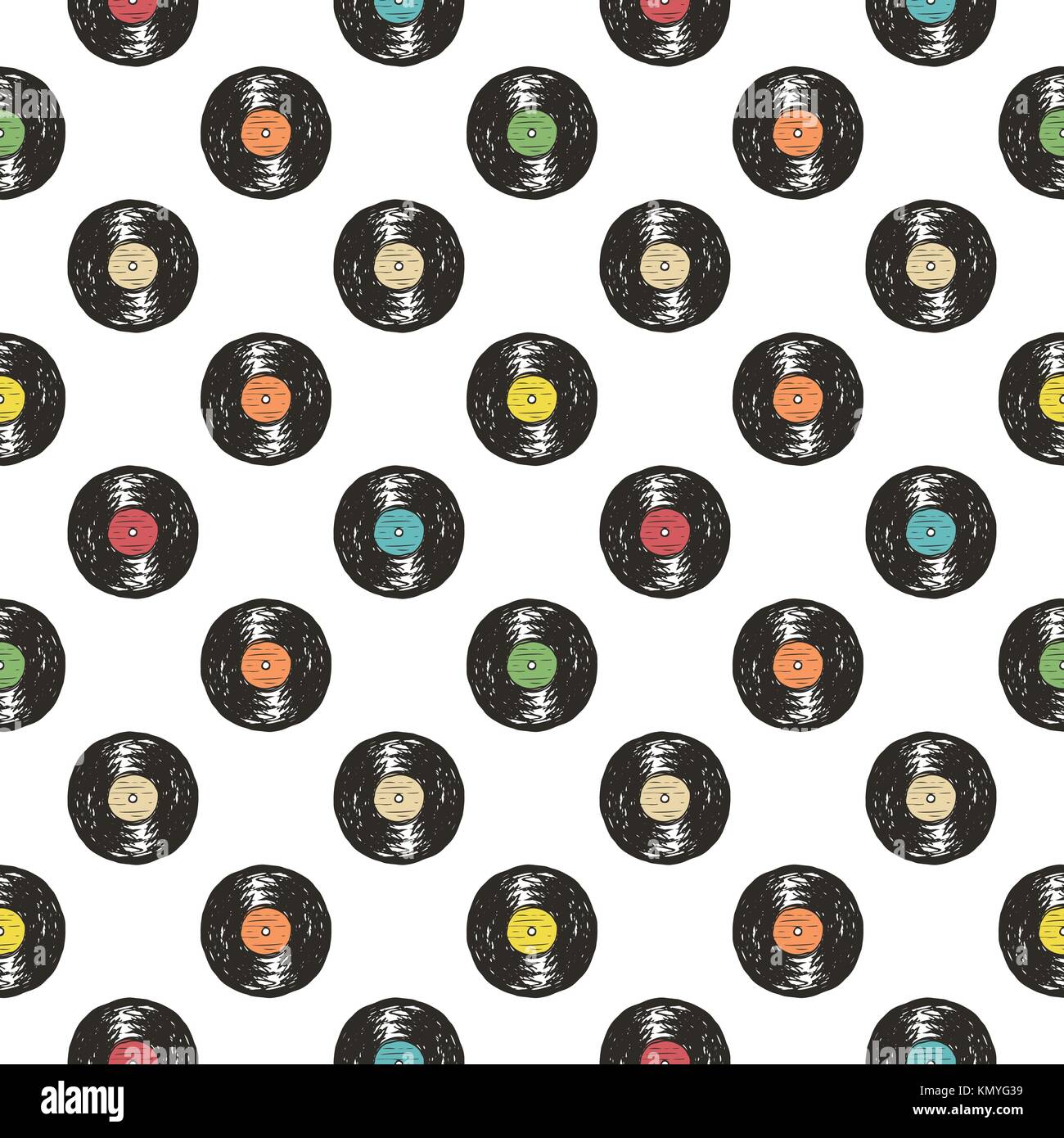 Vinyl record vintage seamless pattern hand drawn label sketch, grunge ...