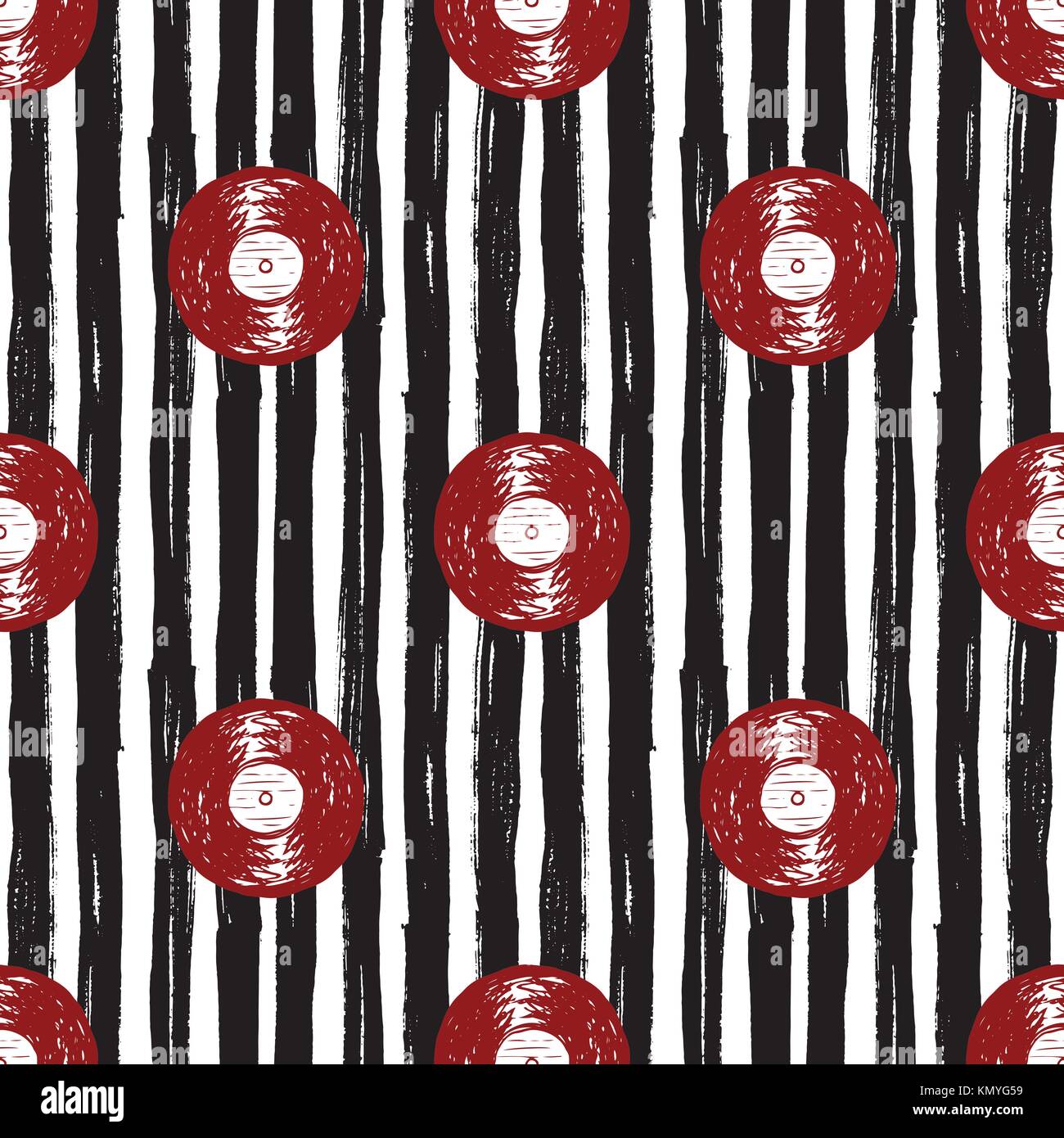Vinyl record vintage seamless pattern hand drawn label sketch, grunge ...