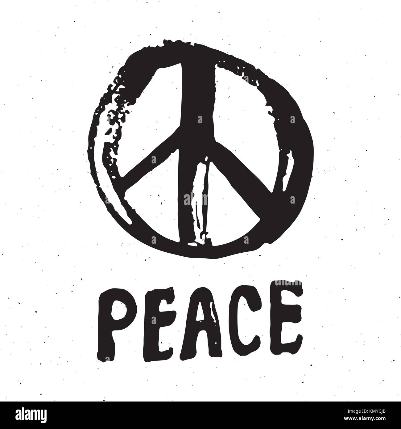 Peace symbol, hand drawn grunge Hippie or pacifist sign, vector ...