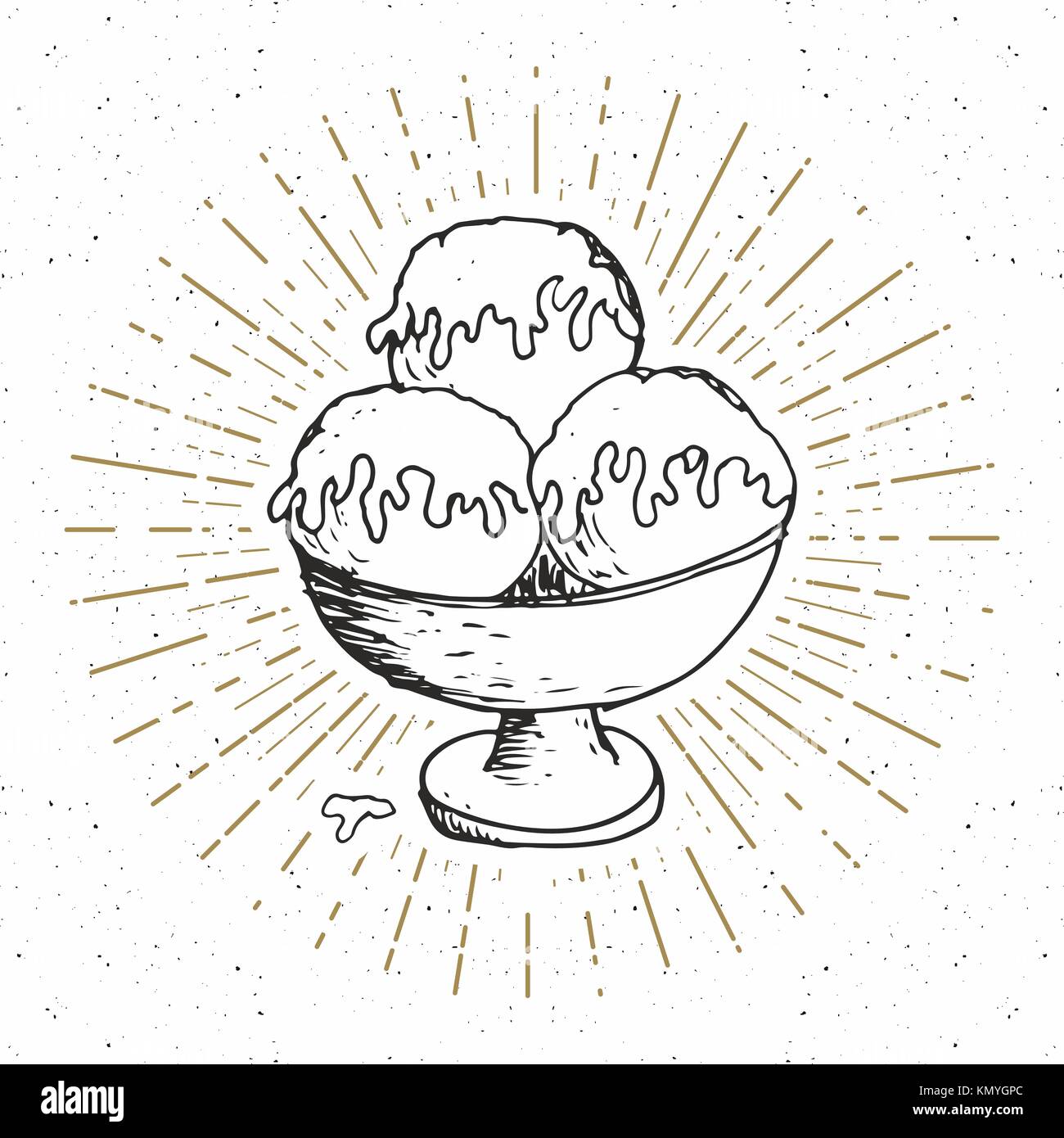 Ice cream sketch, Vintage label, Hand drawn grunge textured badge ...