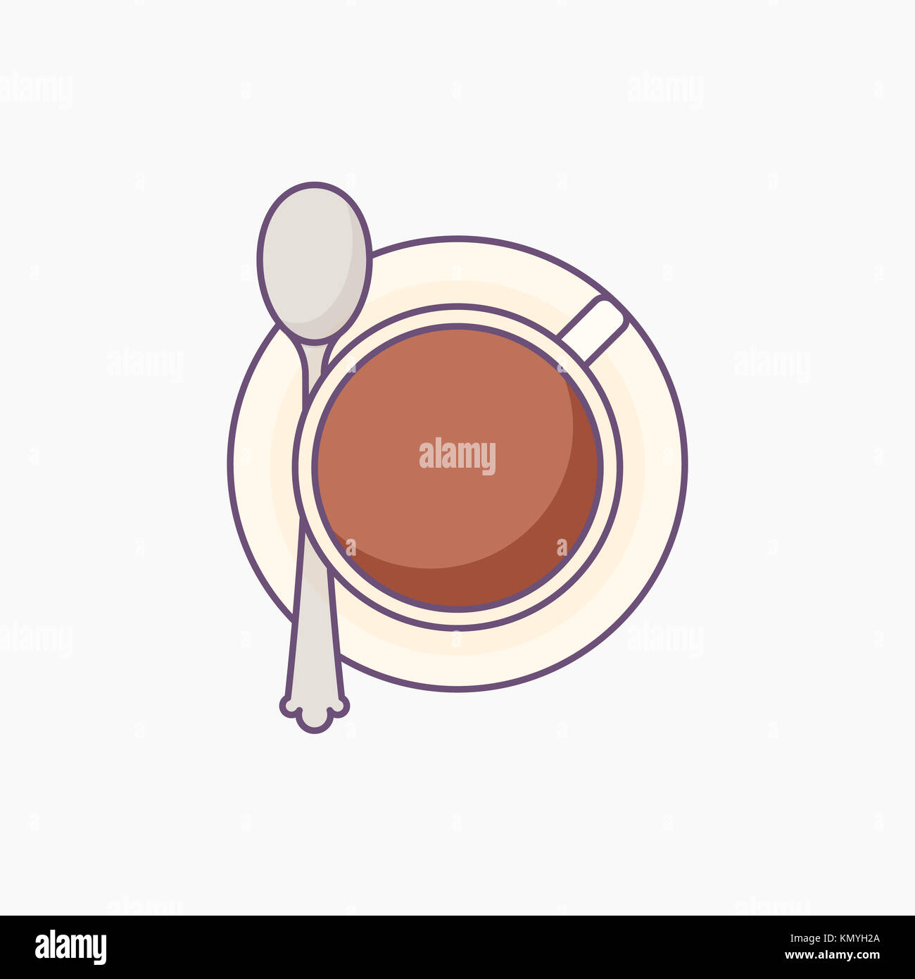 Cup of coffee or tea on sauser with spoon - top view Stock Photo - Alamy