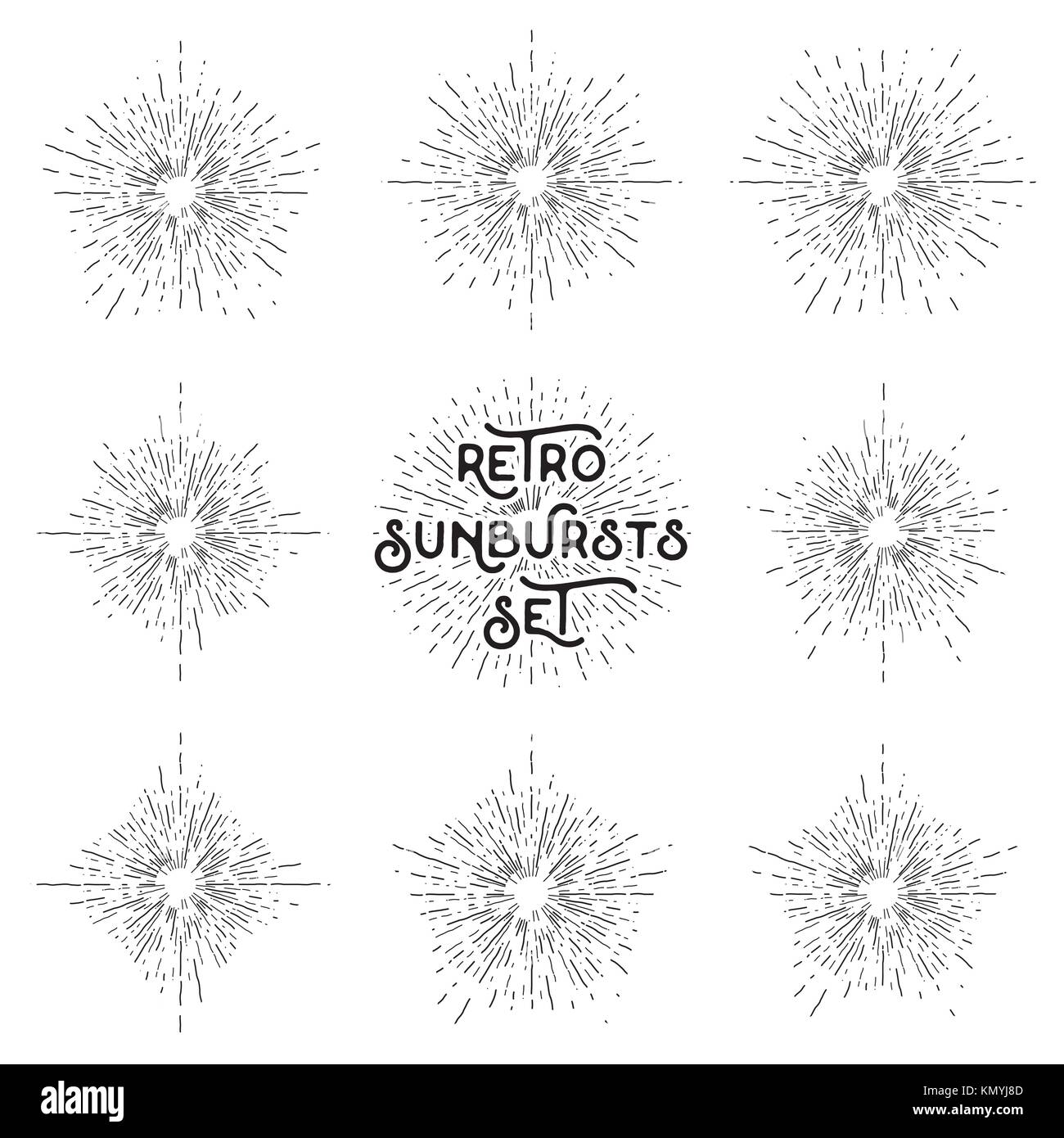 Retro sun bursts set, Vintage radiant sun rays shapes collection for ...